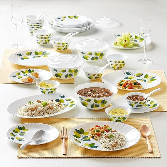 Larah by Borosil Silk Series Opalware Dinner Set | 19 Pieces for Family ...